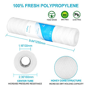 Lafiucy 5 Micron 10" x 2.5" String Wound Sediment Water Filter Cartridge,5 Pack,Whole House Sediment Filtration, Universal Replacement for Most 10 inch RO Unit