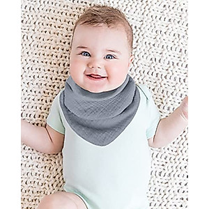 Muslin Bandana Bibs, Soft Absorbent 2 Layers Drool Bibs with Adjustable Snap Closure, Multi-Use Scarf Bibs for Heavy Droolers Baby Girls Boys Unisex Newborns Infants Toddlers (8 Solid color)