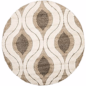 SAFAVIEH Florida Shag Collection 4' Round Cream / Smoke SG461 Modern Ogee Non-Shedding Living Room Bedroom Dining Room Entryway Plush 1.2-inch Thick Area Rug