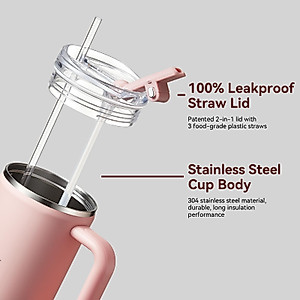 Gpeng 30/40/50 oz Tumbler with Handle, Water Bottles with Straw Lid, Insulated Stainless Steel Travel Mug Cup Holder Friendly, Keep Drinks Cold or Hot for Hours