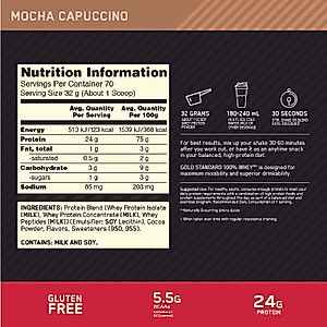 Optimum Nutrition Gold Standard 100% Whey Protein Powder, Mocha Cappuccino, 2 Pound (Packaging May Vary)