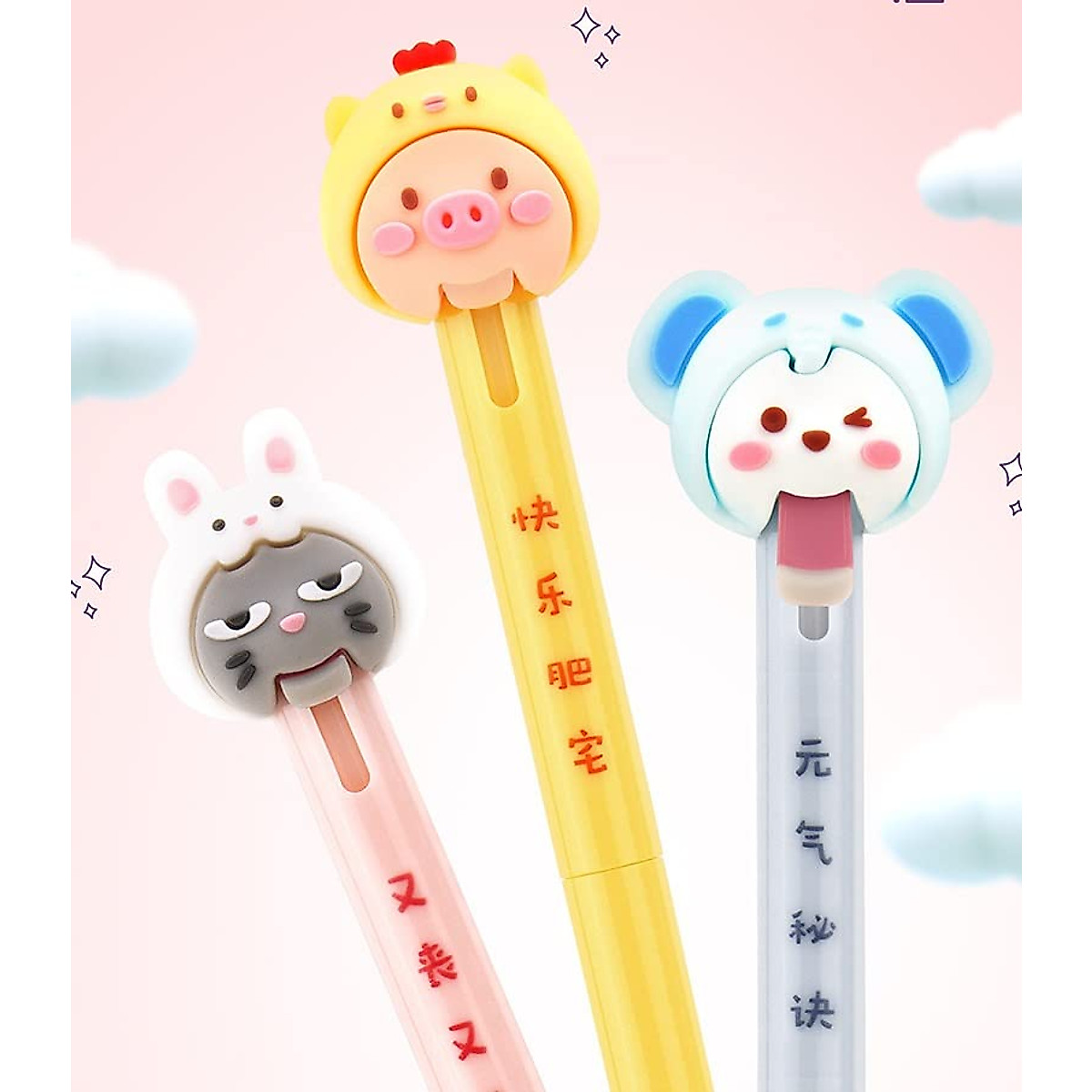 Cute Kawaii Animal Press Shape Gel Ink Pens school office supplies for girls Stationery novelty pens for kids stationary (6Pcs)