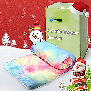Ailemei Direct Rainbow Tie Dye Throw Blanket for Girls, Soft Cute Funny Decorative Throw, Fuzzy Pastel Plush Blankets for Teen Girl Adults Kid's Gift
