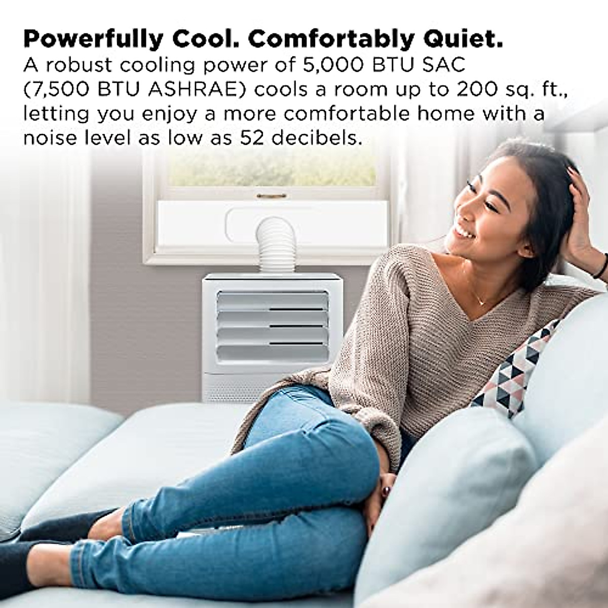 TCL Home 7,500 BTU Smart Portable Air Conditioner, Fan, & Dehumidifier, App & Voice Control, 2 Fan Speeds, LED Display & Remote, 24 Hour Timer, White Standard (5P93C)