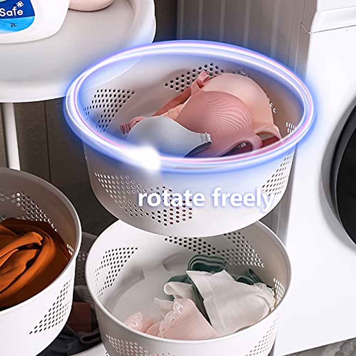 Kitchen Rotating Storage Rack 4 Tier Kitchen Fruit Vegetable Storage Basket Floor-Standing, Carbon Steel Multi-Layer Organizer, Movable Household Storage Shelf for Living Room and Toilet