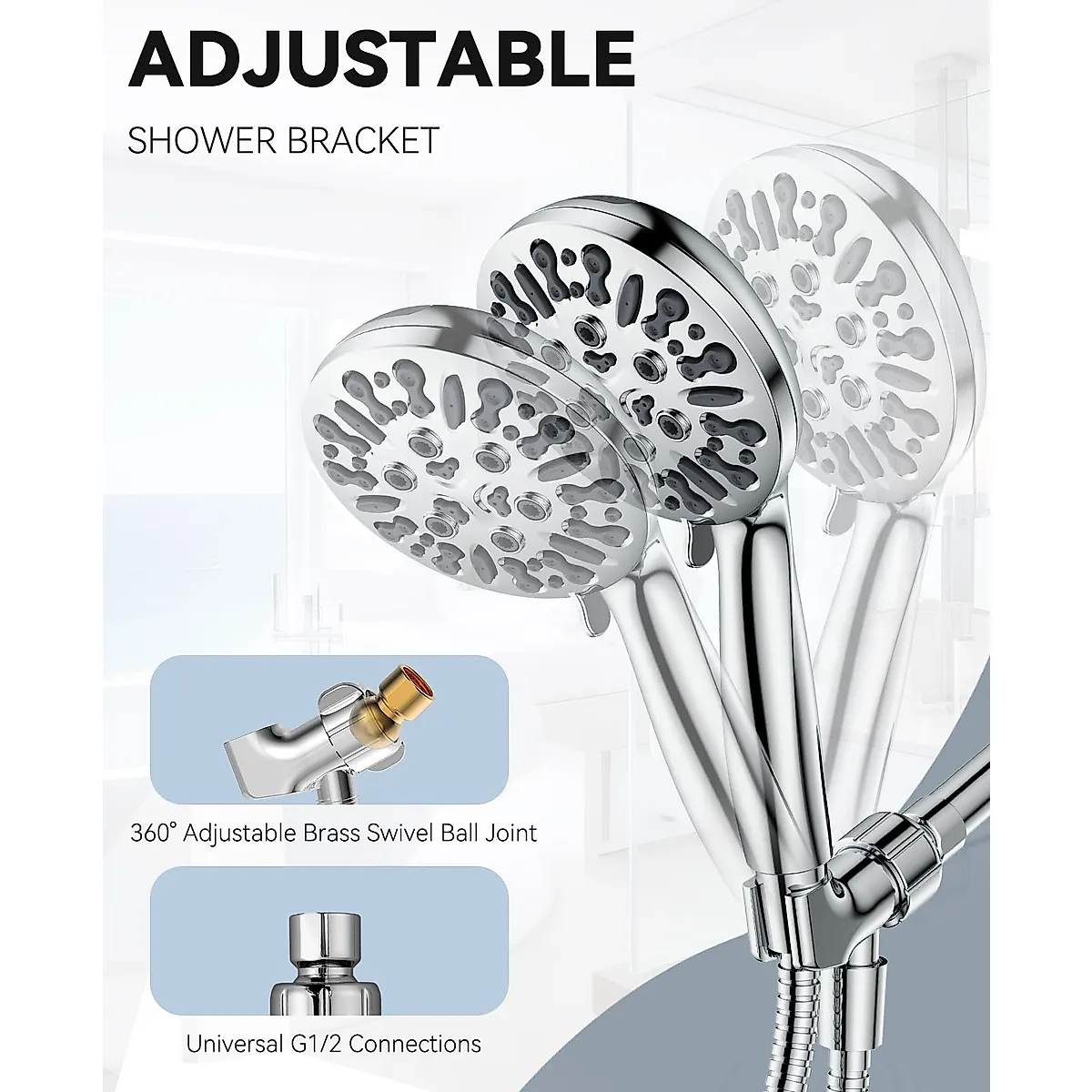 JDO Shower Head with Handheld, High Pressure Handheld Shower Head 9 Settings, Detachable Shower Head Set with Stainless Steel Hose and Shower Bracket (Chrome)