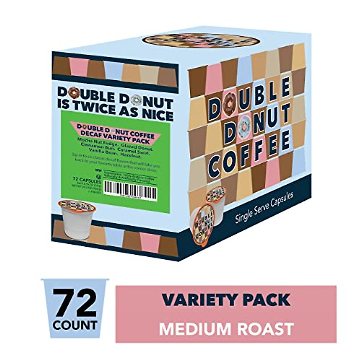 Decaf Flavored Coffee Variety Pack - 6 Traditional Flavors (Caramel Swirl, Hazelnut, Glazed Donut, Mocha Nut Fudge, Vanilla Bean, and Cinnamon Bun) for Keurig K Cups Coffee Makers - 72 Count