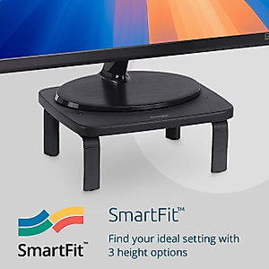 Kensington SmartFit Low Profile Monitor Stand for up to 40lbs Screens, Compact Desktop Stand Riser 3 Height Adjustable, Laptop Stand for Desk, PC Stand, Monitor Riser 9"x3"x11.5" - Black K52785W