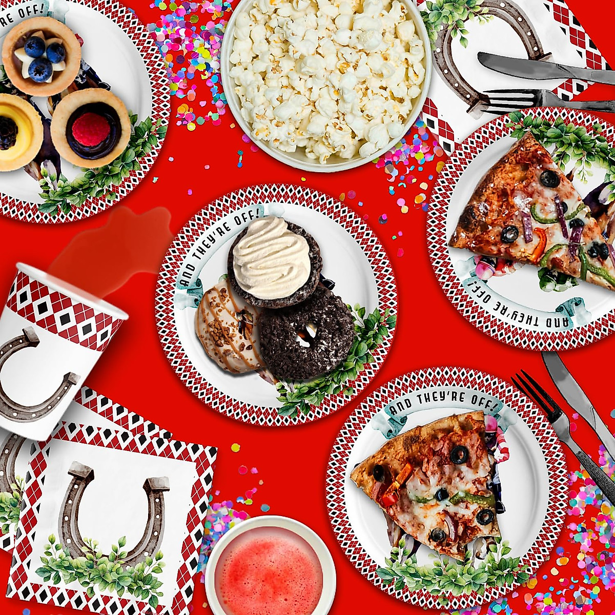 Derby Day Birthday Party Supplies - Kentucky Horse Racing Plates - Horse Bridal Shower - Tableware Set Includes Plates Napkins Cups - Kit for 16