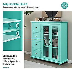 Giantex Buffet Sideboard with Storage - Kitchen Pantry Cabinet with 2 Doors, 4 Drawers, Adjustable Shelf, Freestanding Cupboard Credenza for Kitchen Living Room (Green)