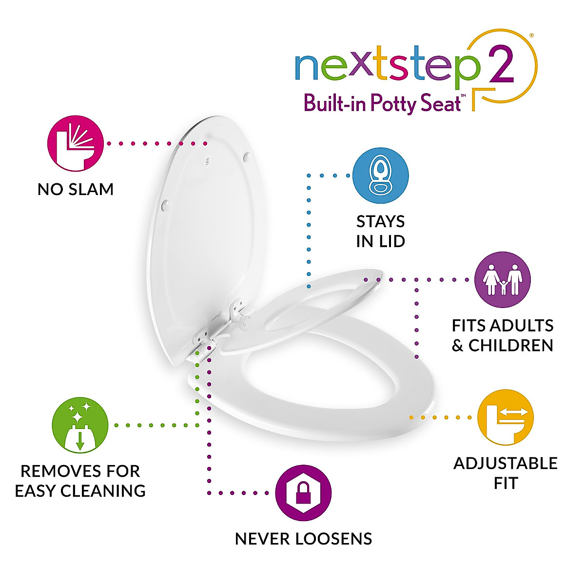 Mayfair NextStep2 Toilet Seat with Built-In Toddler Potty Training Seat, Slow Close, Easy Clean, Magnetic Removable Kids Seat, ROUND, Biscuit
