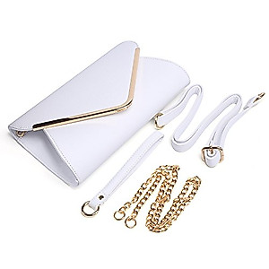 GESU Womens Faux Leather Envelope Clutch Bag Evening Handbag Shoulder Bag Wristlet Dress Purse,Large,White.