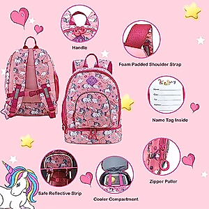 HAPPYSUNNY Toddler Backpack and Lunch Box Set for Girls 2-in-1 Kids Unicorn Backpack and Insulated Lunch Bag Compartment