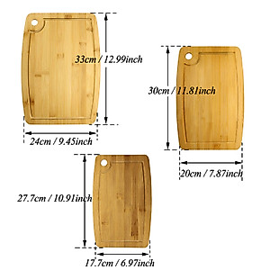 Tupalizy 3PCS Bamboo Cutting Boards Set for Kitchen Large Butcher Block Chopping Board with Juice Groove for Meat Cheese Fruits Vegetable Cutting Carving Serving Needs Charcuterie Accessories, 3 Sizes