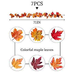 DuHouse 7Pack Fall Maple Leaves Garland 6Ft Hanging Artificial Fall Garland Autumn Leaves Vine for Halloween Thanksgiving Christmas Home Outdoor Decoration
