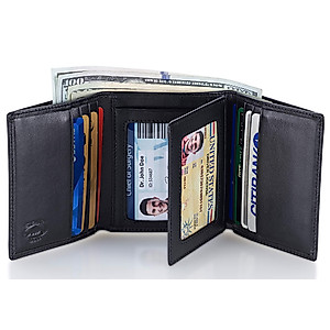 Stealth Mode Leather Trifold RFID Wallet For Men With Flip Out ID Holder
