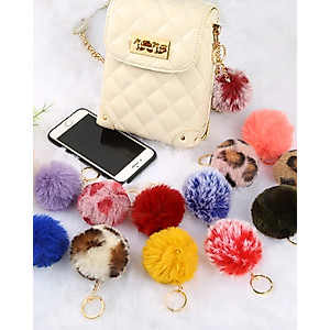 Auihiay 40 Pieces Pom Poms Keychains Fluffy Balls Pompoms Key Chain Faux Rabbit Fur Pompoms Keyring for Girls Women Hats Bags Knitting Accessories