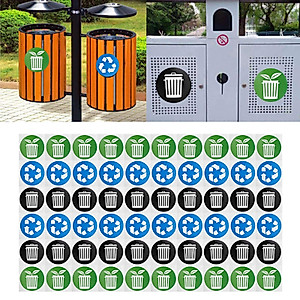 60Pcs Recycle Sticker Compost Sticker Reusable Easy to Tear and Stick Large Patterns Trash Sticker for Waste Box Recycling Station Wall Trash Can