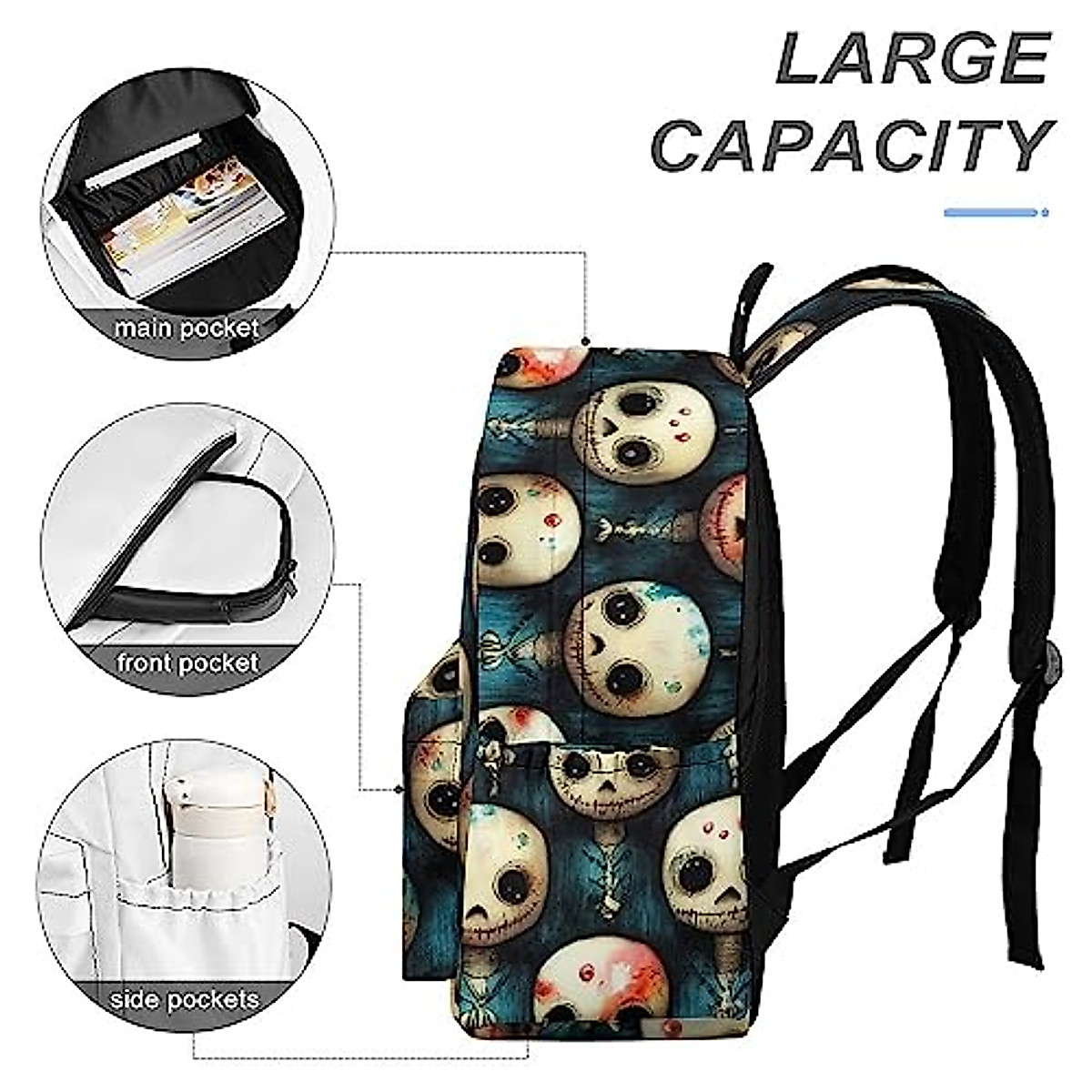 RIMENCH Lightweight Casual Laptop Backpack For Men And Women Halloween Cute Gothic Horror Voodoo Dolls Daily Use Backpack For College