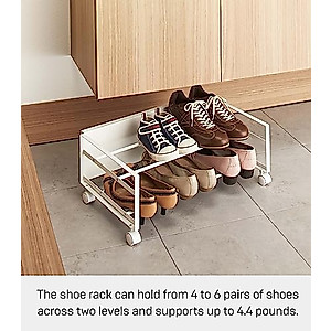 Yamazaki Home Frame Rolling Shoe Rack, 9" - Steel - Holds 4 Shoes, 6 Heels