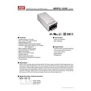 Mean Well HRPG-1000-12 HRPG-1000-15 HRPG-1000-24 HRPG-1000-48 1000W Single Output with PFC Function Power Supply (HRPG-1000-24)