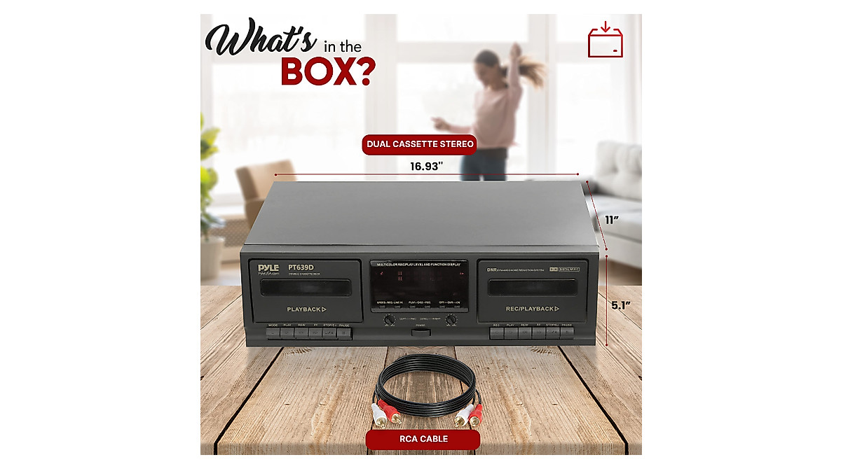 Pyle Dual Cassette Deck Stereo - Compact Hi-Fi Tape Recorder Player