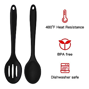 2 Pieces Silicone Nonstick Mixing Spoons, BPA Free and Food Grade Serving Cooking Spoon, High Heat Resistant to 480°F, Hygienic Design Slotted and Solid Spoons for Mixing and Serving