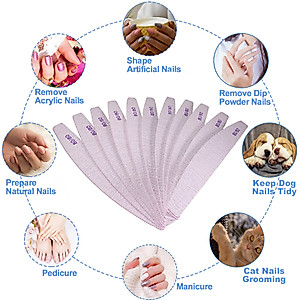 80/80 Grit Nail Files (10 Pack), Emery Boards for Acrylic Nails and Gel Nails, Coarse Nail File Double Sided 80 Grits Emory Professional Nail Filers Reusable Washable Manicure Curved Gray