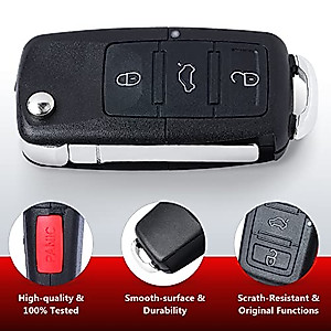 Aichiyu Flip Remote Key Fob HLO 1K0 959 753 P for Volkswagen CC Eos Golf Jetta GTI Rabbit R32 Tiguan 2006 2007 2008 2009 2010 2011 4 Buttons 315Mhz ID48 Chip FCC ID: NBG92596263