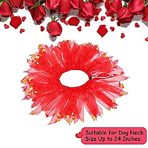 GOYOSWA Dog Valentines Outfit, Dog Valentine's Day Clothes Red Love Hearts Dog Headband Dog Collar with Red Ribbons Holiday Costumes for Small Medium Large Dogs