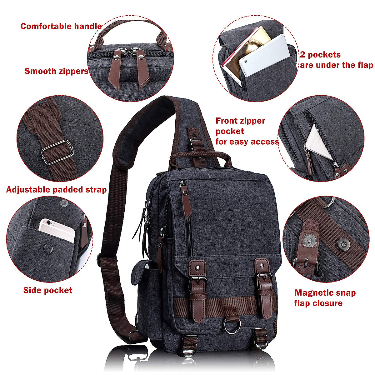 Leaper Retro Crossbody Bag Sling Bag Canvas Messenger Bag for Men Women Shoulder Bag Crossbody Handbags Satchel Army Green, L