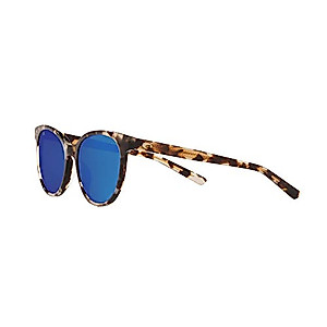 Costa Del Mar Womens Isla Round Sunglasses, Shiny Tiger Cowrie/Blue Mirrored Polarized 580G, 53 mm