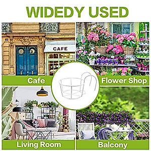 4 Pack Round Hanging Railing Planters, Flower Pot Holders Metal Pot Plant Basket, Shelf containers for Indoor and Outdoor use (White)