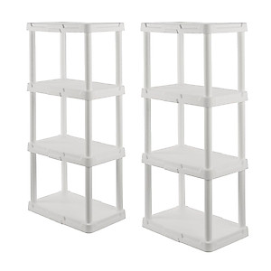 BLACK & YELLOW, 4-Tier Light-Use Plastic Storage Shelving Unit (White), 50lbs per Shelf Capacity (47”H x 22.1”W x 14.3”D), for Indoor Storage and Organization [2-Pack]