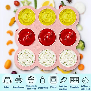 Wellrise 3 Pack Baby Food Storage Containers with Lid and Spoon Reusable Silicone Baby Food Freezer Tray 9 Cup 2.6 oz Stackable Mold Baby Feeding Set for Food Vegetable Fruit Puree and Breastmilk