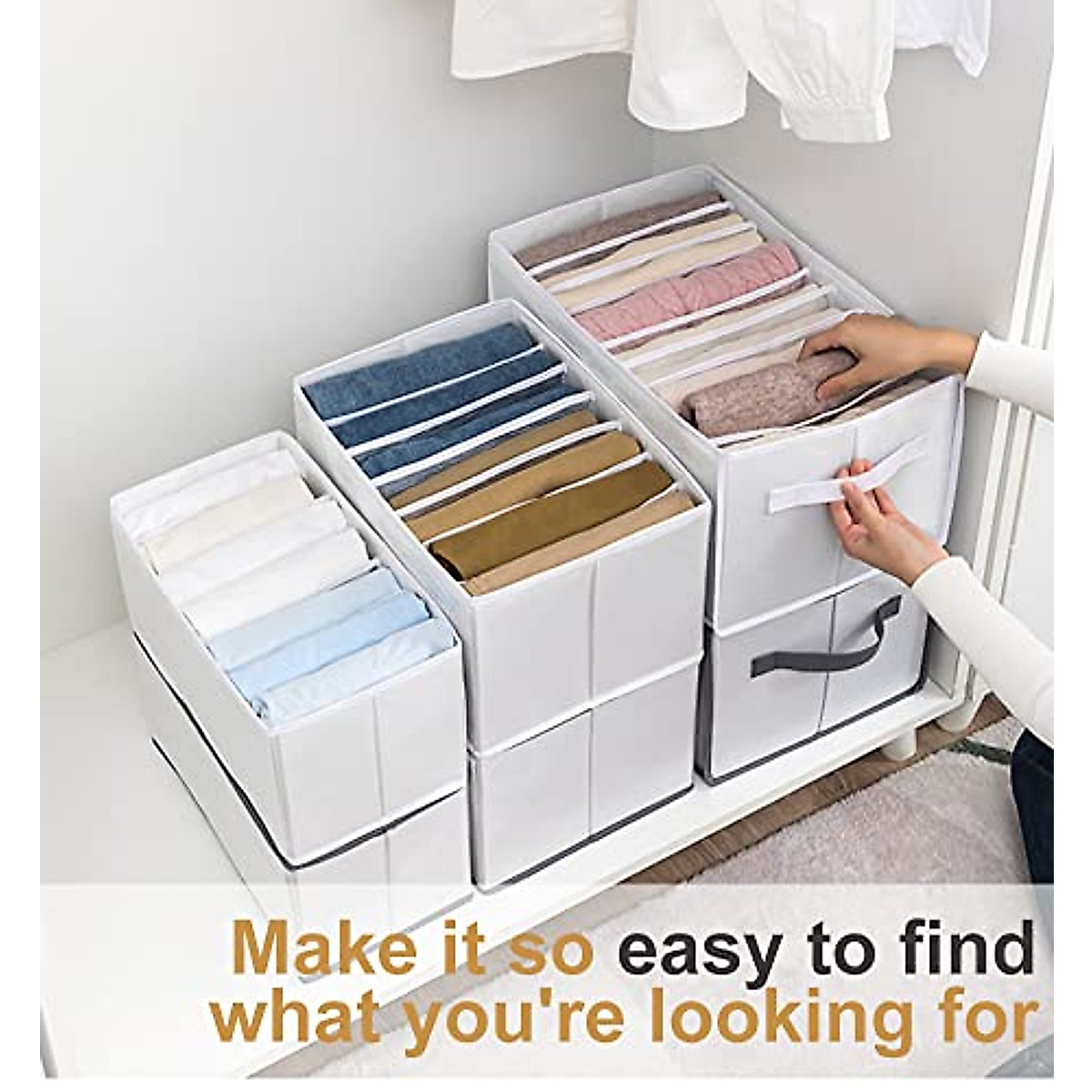 YUXES Dividers Drawer Organizer for Clothing Closet Shelf Wardrobe Clothes Organizer for Folded Clothes Jeans Pants Shirts Storage Bin Container for Bedroom Washable Collapsible