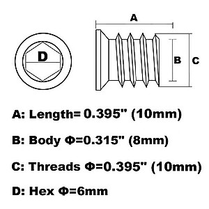 50 Pieces 1/4-20 Threaded Inserts for Wood Nutsert Furniture Screw-in Nut 10mm Length Hex Drive
