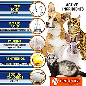 Cat & Dog Eye Wash Drops & Tear Stain Remover, Cleaner | Eye Infection Treatment Helps Prevent Pink Eye, Conjunctivitis, Relief Allergies Symptoms, Runny, Dry Eyes - Safe for Small Animals