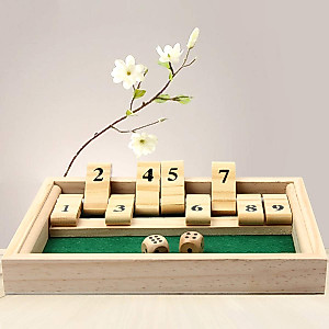 bouti1583 Shut The Box Game, Double-Sided Classic 9 Number Wooden Set with Dice Green- Adults and Children