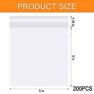 Djpoaug 200 Pcs Clear Cellophane Bags Transparent Plastic Bags Self Sealing Self Adhesive Cookie Bags for Small Candy Treats Packaging Poly Bags - 5x5 Inch