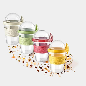 GanoOne Breakfast On the Go Cups, Take and Go Yogurt Cup with Topping Cereal or Oatmeal Container, Portable Lux Yogurt Cereal To-Go Container with Top Lid Granola & Fruit Compartment (White)