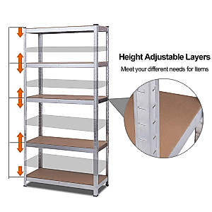 Giantex 2 Pieces Shelving Rack Storage Shelf Steel Garage Utility Rack 5-Shelf Adjustable Shelves Heavy Duty Display Stand for Books, Kitchenware, Tools Bolt-Free Assembly 36"x 16"x 72'', Silver