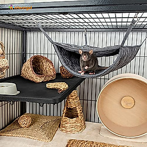 Niteangel Luxury Double Bunkbed Hammock, Fit 2 Adult Ferrets or 5 More Adult Rats Warm Plush Hanging Hammock Bed Hideout for Hamster Guinea Pig Rat Ferret Chinchill(Gray)