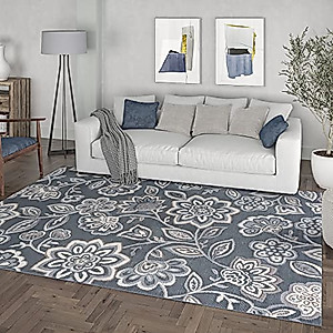 Emmalyn Transitional Floral Gray Rectangle Area Rug, 7.6' x 10'