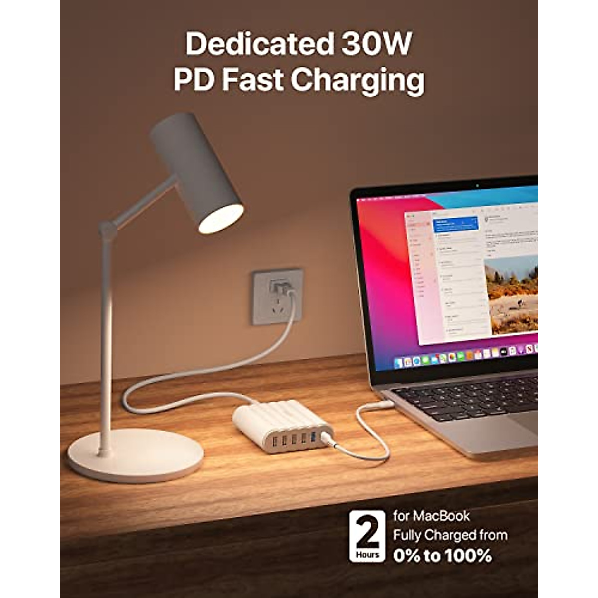 USB C Charger, SooPii 68W Charging Hub, 6 Port USB Charging Station with One 30W PD/PPS Port and One 18W QC Port for Laptops, Phones and Other Electronics, 6 Mixed Charging Cables Included, White