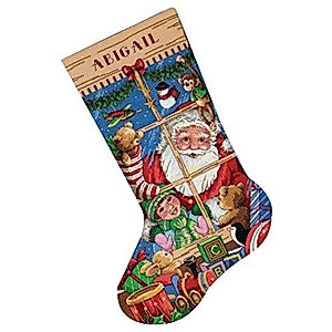 Dimensions Counted Cross Stitch 'Santa's Toys' Personalized Christmas Stocking Kit, 18 Count Beige Aida, 16'', Sweet Dreams