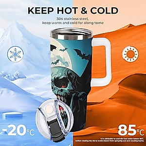 QWJKM Vampire Fangs Tumbler with Handle Large Insulated Car Cup 40 OZ Stainless Steel Travel Mug Leak Proof Water Bottle with Lid And Straw for Car Home Office Gifts