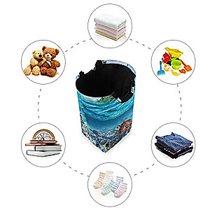 XLING Collapsible Laundry Basket Tropical Fish Ocean Animal Turtle,Foldable Laundry Hamper Washing Clothes Basket Bin Storage Bag Organization with Handles