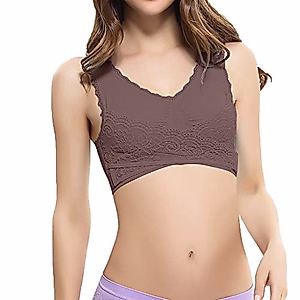 Cegduyi Sports Bras for Women,Ladies'plain Color Front Cross Side Lace Full Cup Bra Vest Tops