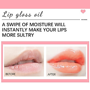 Plumping Lip Oil, Hydrating Lip Gloss Tinted Lip Balm Transparent Lip Care, Big Brush Head Glitter Shine, Long Lasting Nourishing Non-sticky Fresh Texture (007# Raspberry)